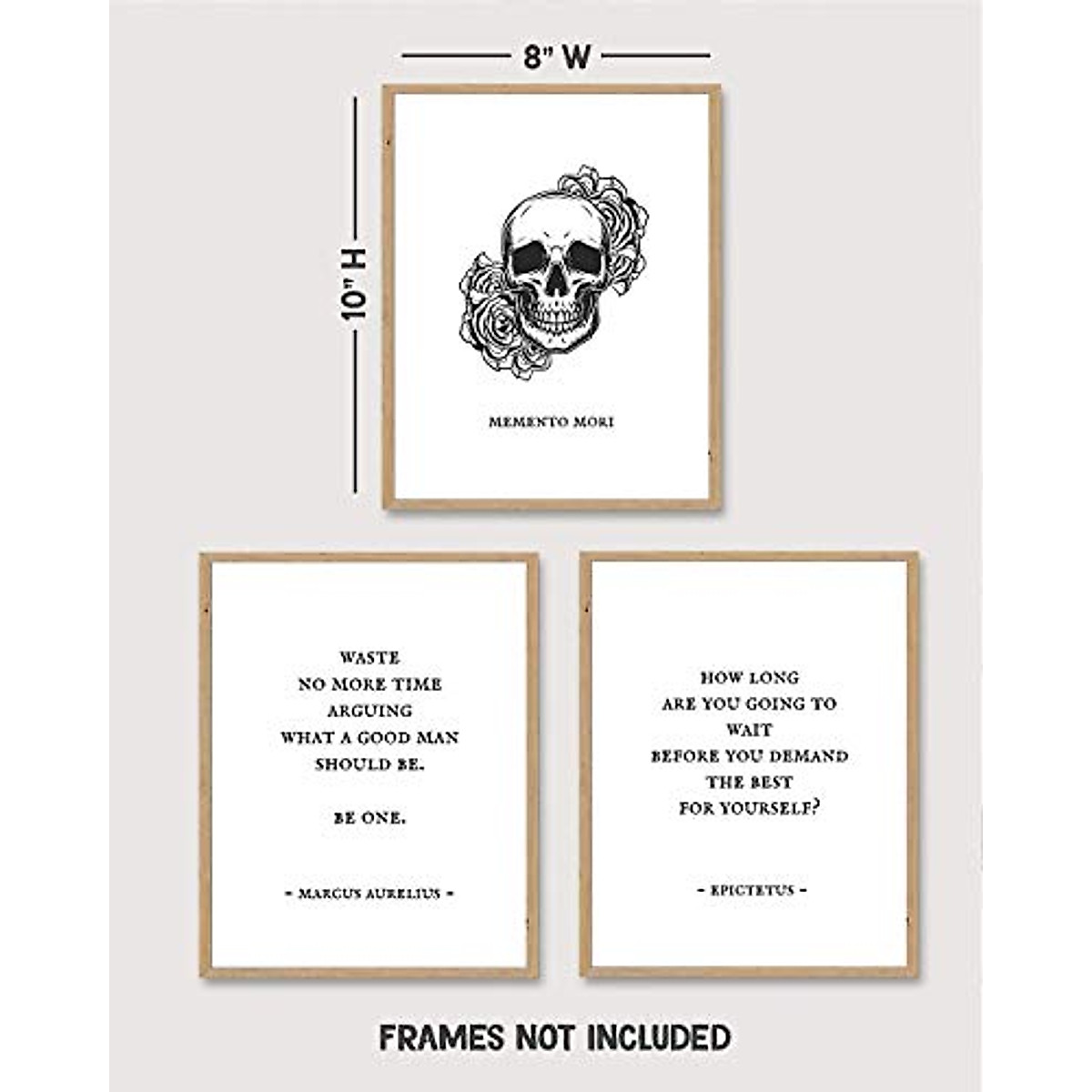 Stoic Wall Art Collection - Marcus Aurelius, Memento Mori, Epictetus Quotes - Stoicism Wisdom Set of 3 Prints - 8x10 - Unframed