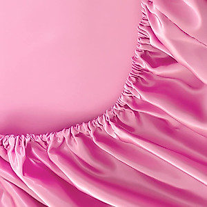 Sfoothome Twin Satin Sheets [3-Piece, Pink] Hotel Luxury Silky Bed Sheets - Microfiber Sheet Set, Wrinkle, Fade, Resistant - Deep Pocket Fitted Sheet, Flat Sheet, Pillow Cases