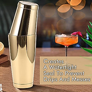 Stainless Steel Boston Shaker - 2-piece 18oz & 28oz Professional Bartender Cocktail Shaker Bartender Shaker Kit - CTSK0013 (Gold)