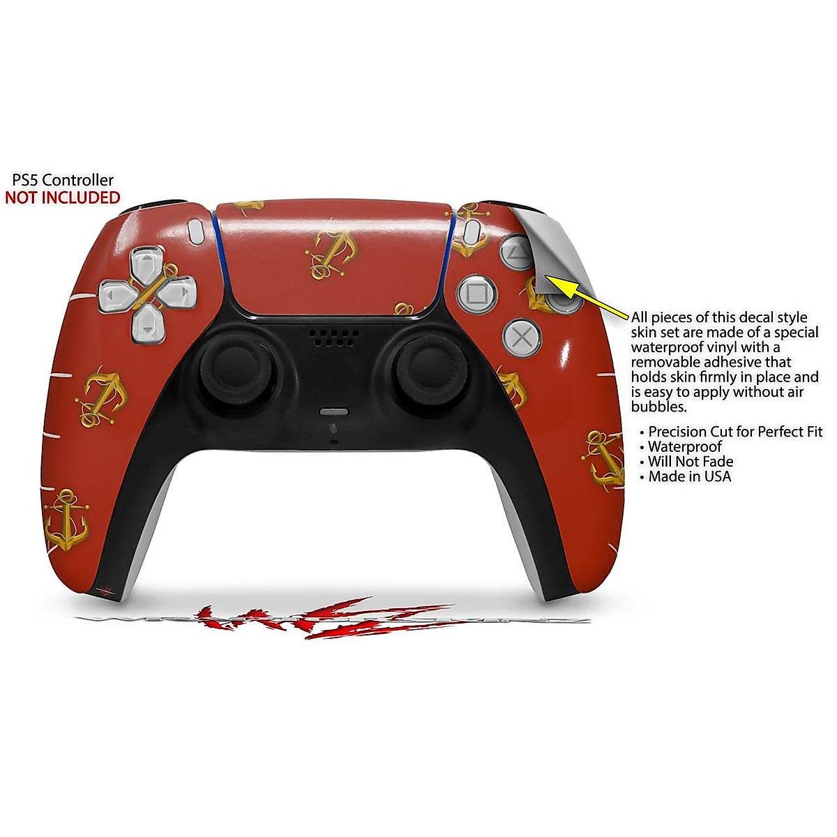 WraptorSkinz Skin Wrap compatible with Sony PS5 DualSense Controller Anchors Away Red Dark (CONTROLLER NOT INCLUDED)
