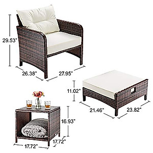 Pamapic 5 Pieces Wicker Patio Furniture Set Outdoor Patio Chairs with Ottomans Conversation Furniture with coffetable for Poorside Garden Balcony(Beige)