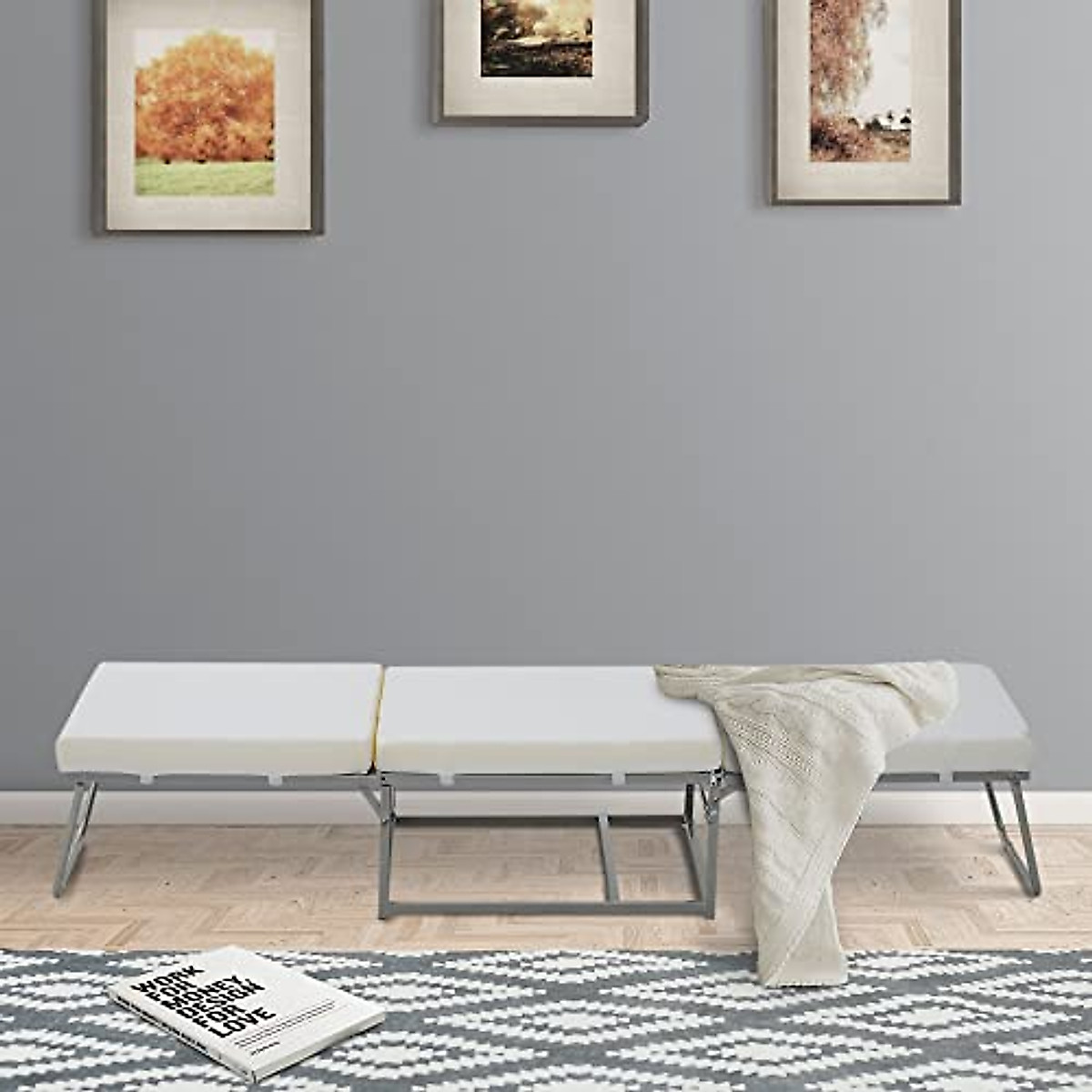 HOMCOM 2-in-1 Convertible Guest Sleeper Bed, Foldable Ottoman with Thick Padded Foam for Small Room, Living Room, Gray