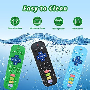 Fu Store 3 Pack Silicone Teething Toys for Infant Toddlers Remote Control Shape Teethers for Babies Chew Toys, Relief Soothe Babies Gums Set, BPA Free Freezable Dishwasher and Refrigerator Safe