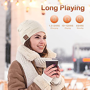 Deegotech Bluetooth Beanie Hat, Christmas Stocking Stuffers Tech Gifts for Women, Bluetooth 5.0 Music Hat with Headphones for Friend Men Women Teen Boys Girls-Beige