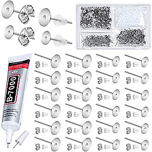 Jewelry Glue with Earring Posts,1002Pcs Stainless Steel Earring Posts with Butterfly and Rubber Earring Backs, Hypoallergenic Stud Earring Posts with Glue for Jewelry Making DIY Earring Kit