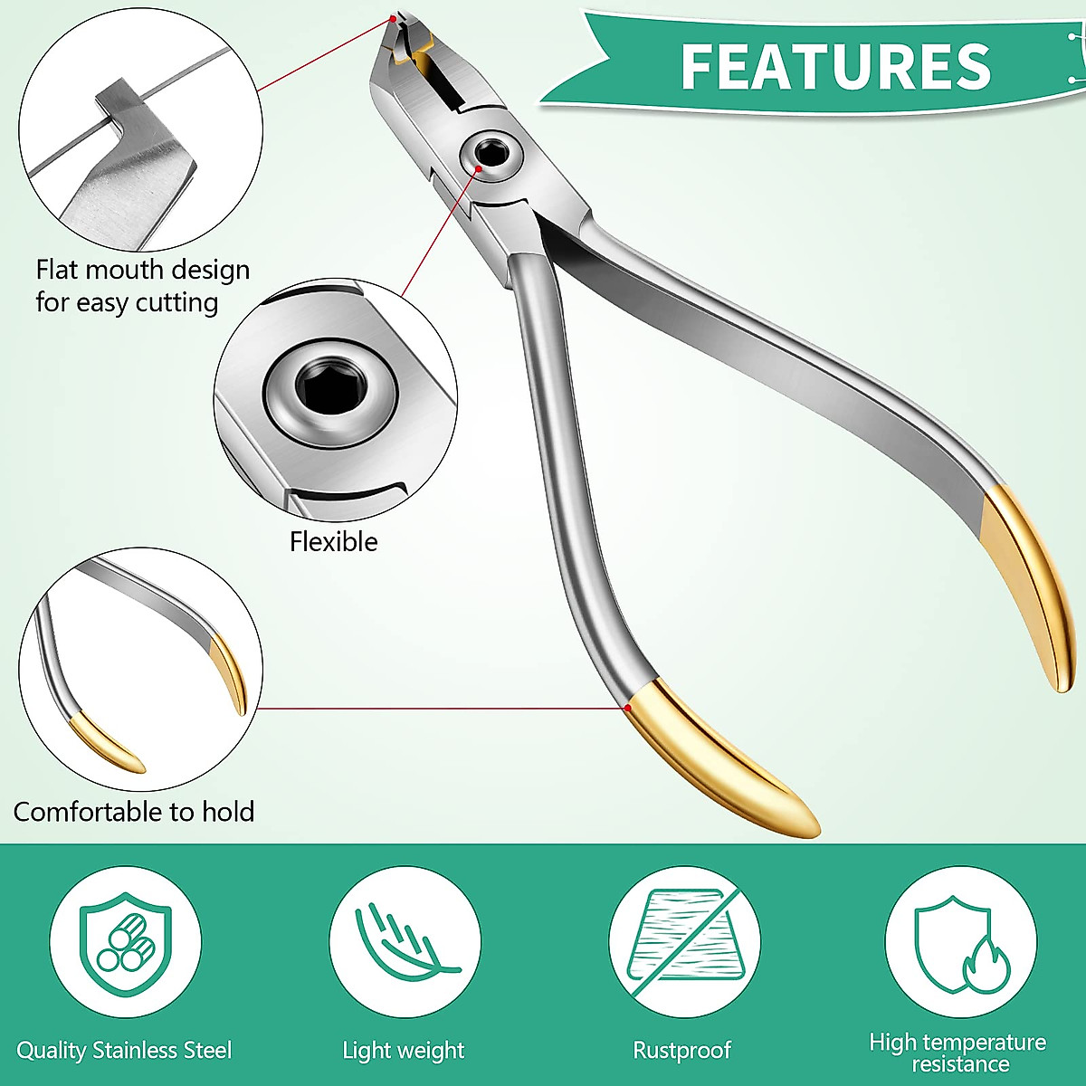 Braces Wire Cutter Hard Wire Cutter Pliers Wire Cutters Braces Stainless Steel Brace Removal Tooth Pulling Kit Tool for Cutting Titanium Alloy Archwire (Distal End Cutter, 1 Pack)