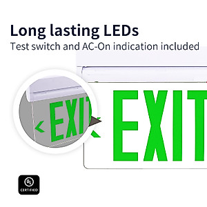 LEDONE Green Exit Light, LED Emergency Exit Light with Battery Backup, Clear Face, 120-347Vac, Canopy Included, Green Letter Exit Sign, UL 924 Title 20, 1PK