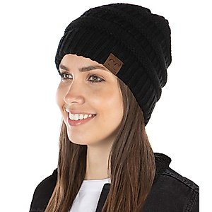 Funky Junque Womens Beanie Soft Knit Classic Ribbed Slouch Hat - Black