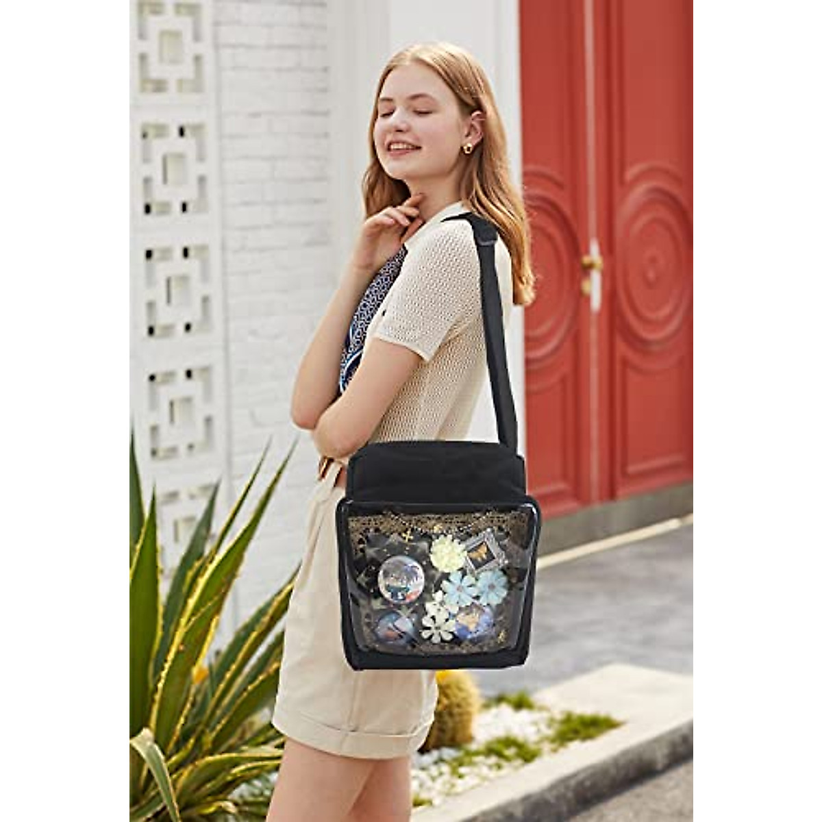 Ita Bag Crossbody Itabags Shoulder Bag Purse Anime Decorable Clear Bag(Black)