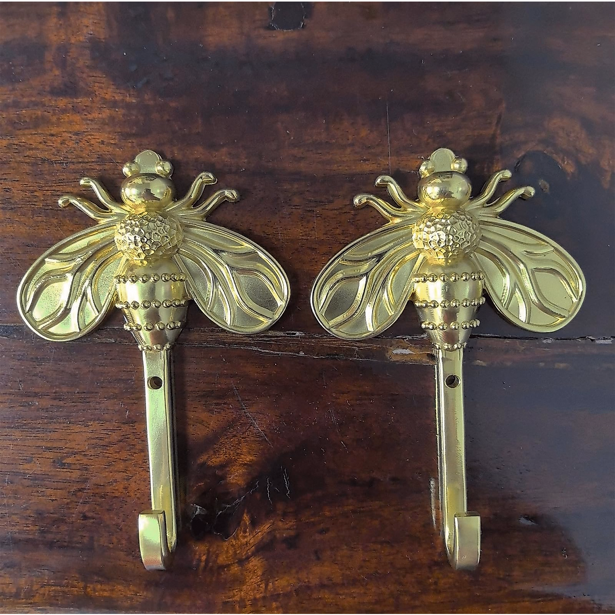 CatchDragon 2pcs Brass Coat Hooks for Wall, Rustic Animal Wall Hooks Gold,Decorative Wall Hooks for Hanging Coats, Towels, Keys, Hat