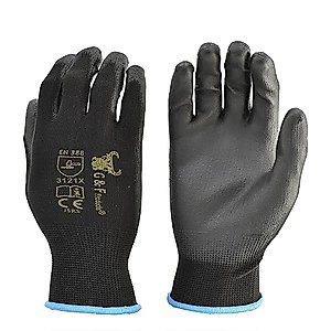 G & F Work Gloves for Men, Lightweight Grip, Polyurethane Coated, Touchscreen Compatible, Flexible & Breathable, Durable Construction, Ideal for Gardening, Mechanics, and General Duty Tasks, 12 Pairs