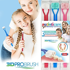autisticare New Softer Feel Sensory 3-Sided Toothbrush 3-PK | Autism Spectrum Special Needs Asperger's Complete Dental Care Tactile Child Calming Gift Therapy Gum Health Fidget Caregiver Made in USA