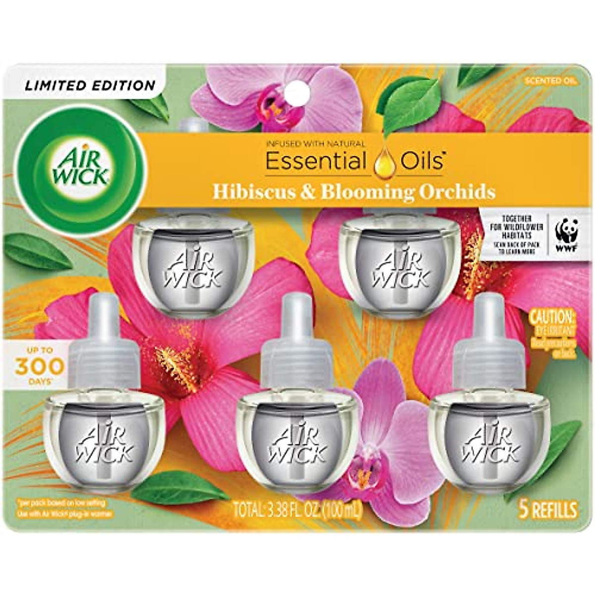 Air Wick Plug in Scented Oil Refill, 5 ct, Hibiscus and Blooming Orchids, Air Freshener, Essential Oils, Spring Collection