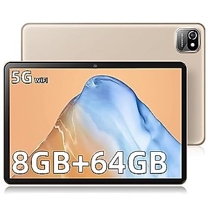 OUZRS 5G Tablets 10 Inch Android 11 GO GMS Tablets, 64GB ROM /256GB Expand, WiFi Tablet Computer, Bluetooth, 6000mAh Tablet PC, Tableta with Dual Camera -Gold