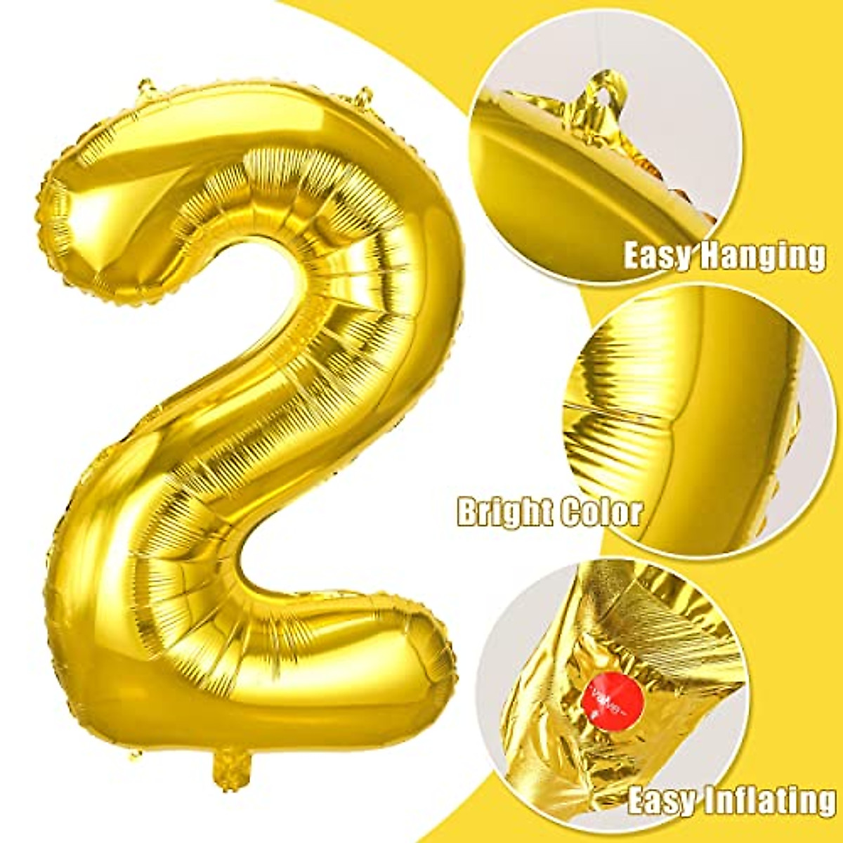 JOYYPOP 40 Inch Gold Number Balloons Foil Large Helium Number 2 Balloon for Birthday Anniversary Graduation Party Decorations