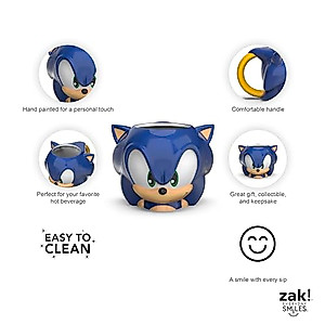 Zak Designs Sonic the Hedgehog Sculpted Ceramic Coffee Mug for Hot Drinks, Collectible Keepsake with Unique 3D Character (15 oz, Sonic)