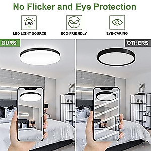 DLLT 24W Modern Dimmable Led Flush Mount Ceiling Light Fixture, 13 Inch Black Round Close to Ceiling Lights for Bedroom, Kitchen, Dining Room, Living Room 3000K-6000K 5 Light Color Adjustable