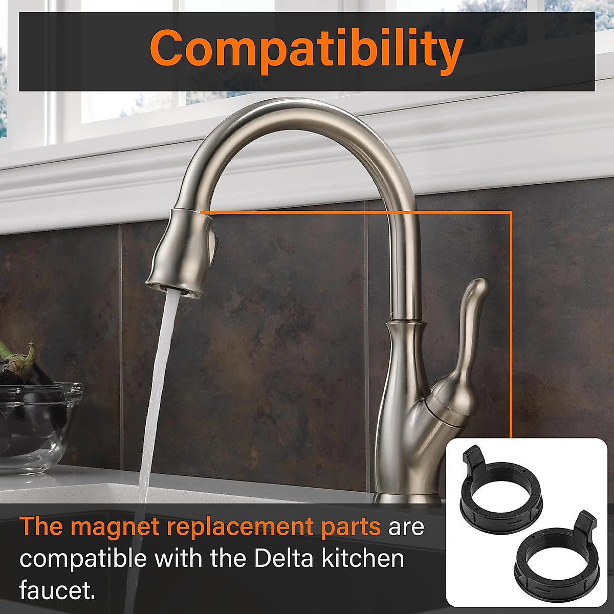 RP80977 Magnet Faucet Magnetic Ring Replacement Kit for Delta Kitchen Faucet, Plumbing Replacement Parts (2Pcs)
