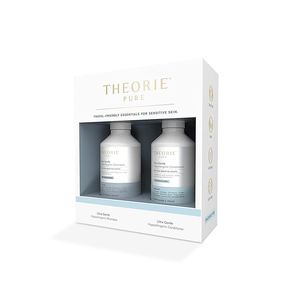 THEORIE PURE Hypoallergenic Travel Set - Shampoo and Conditioner- Plant-Based, Ultra Gentle Clean Beauty Formulas for Sensitive Skin, Fragrance, Sulfate, Gluten & Paraben Free - 90 mL