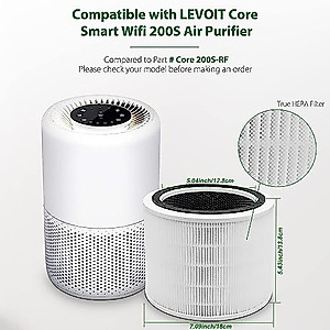 2 Pack Core 200S True HEPA Filter Replacement Compatible with LEVOIT Core 200S Air Purifier, 200S Premium Pet Air Filter Part, 200S Filters Replaces Purifier Filter for Smoke Pollen Dander Hair Smell