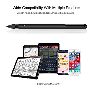 Active Stylus Pen for iPad, Android, iOS, Stylus Pen for iPad/iPad Pro/Air/Mini/iPhone/Cellphone/Samsung/Tablet Writing & Drawing Pencils, 1.4mm Fine Point Rechargeable Digital Tablets Pen (Bk)