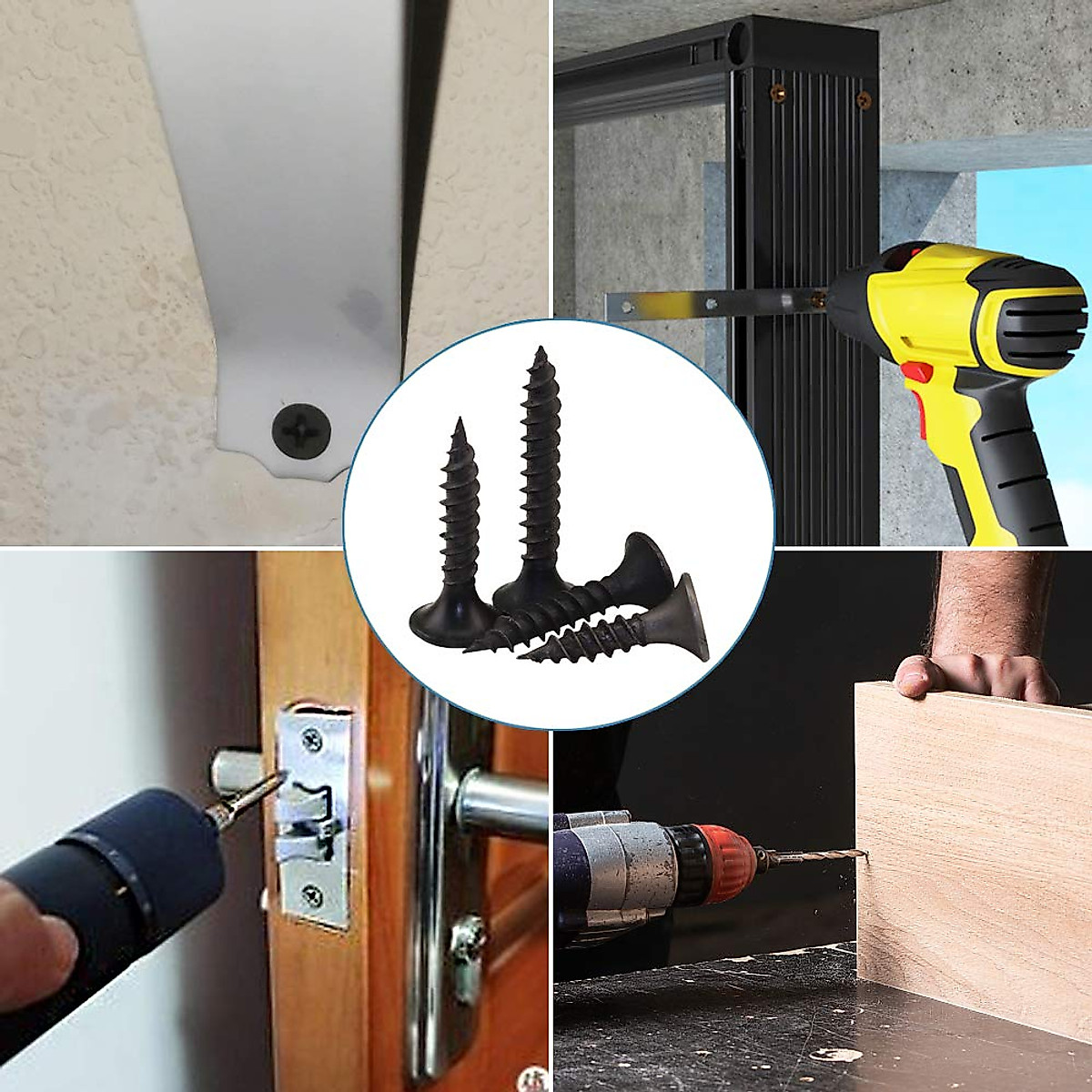 SZHKM Screws Drywall Screws Quality Black Steel #6 Sharp Point Self Tapping Screws with Anchors Black Steel Wood Screws Assortment Set, Machine Screws, 250PCS - for Drywall Sheetrock, Wood and More