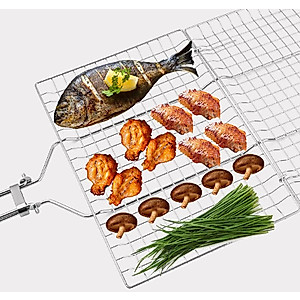 Foldable Grill Basket,Portable Stainless Steel BBQ Barbecue Grilling Basket,With Removable Handle,For Vegetables,Steak,Fish,Shrimpand Whether At Home or OutdoorsBBQ,It Is A Very Practical Barbecue Tool
