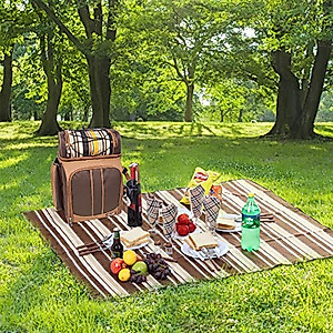 Hap Tim Picnic Backpack Cooler for 4 Person with Insulated Leakproof Cooler Bag, Wine Holder, Fleece Blanket, Cutlery Set,Perfect for Beach, Day Travel, Hiking, Camping, BBQs, Family and Lovers Gifts