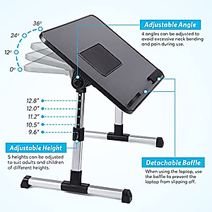 Slendor Laptop Desk Adjustable Laptop Stand Foldable Bed Table Portable Lap Desk Folding Notebook Stand Reading and Writing Holder Breakfast Tray with Drawer and Cooling Fan for Bed Couch Sofa Floor