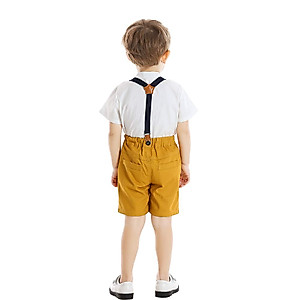 Moyikiss Studio Toddler Boys Clothes Short Sleeve Bowtie Shirt+Straps Shorts Outfits Suits Gentleman Tuxedos (Yellow, 80/12-18M)