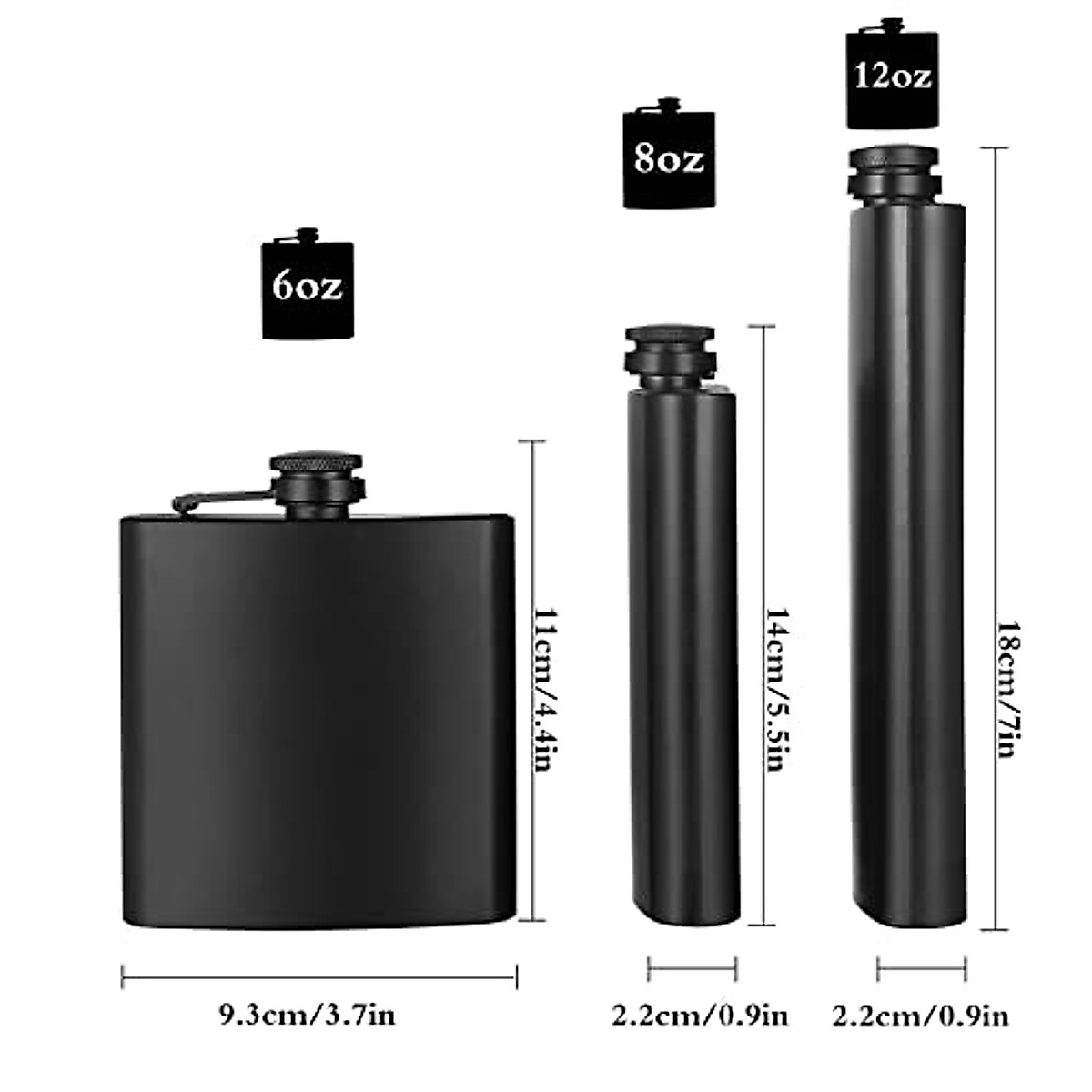 Vethwal 6Oz, 8Oz, 12Oz Stainless Steel Black Hip Flask set Leakproof Flask with Free Bonus Funnel Great Groommans or Bridal Wedding Gift, Set of 3