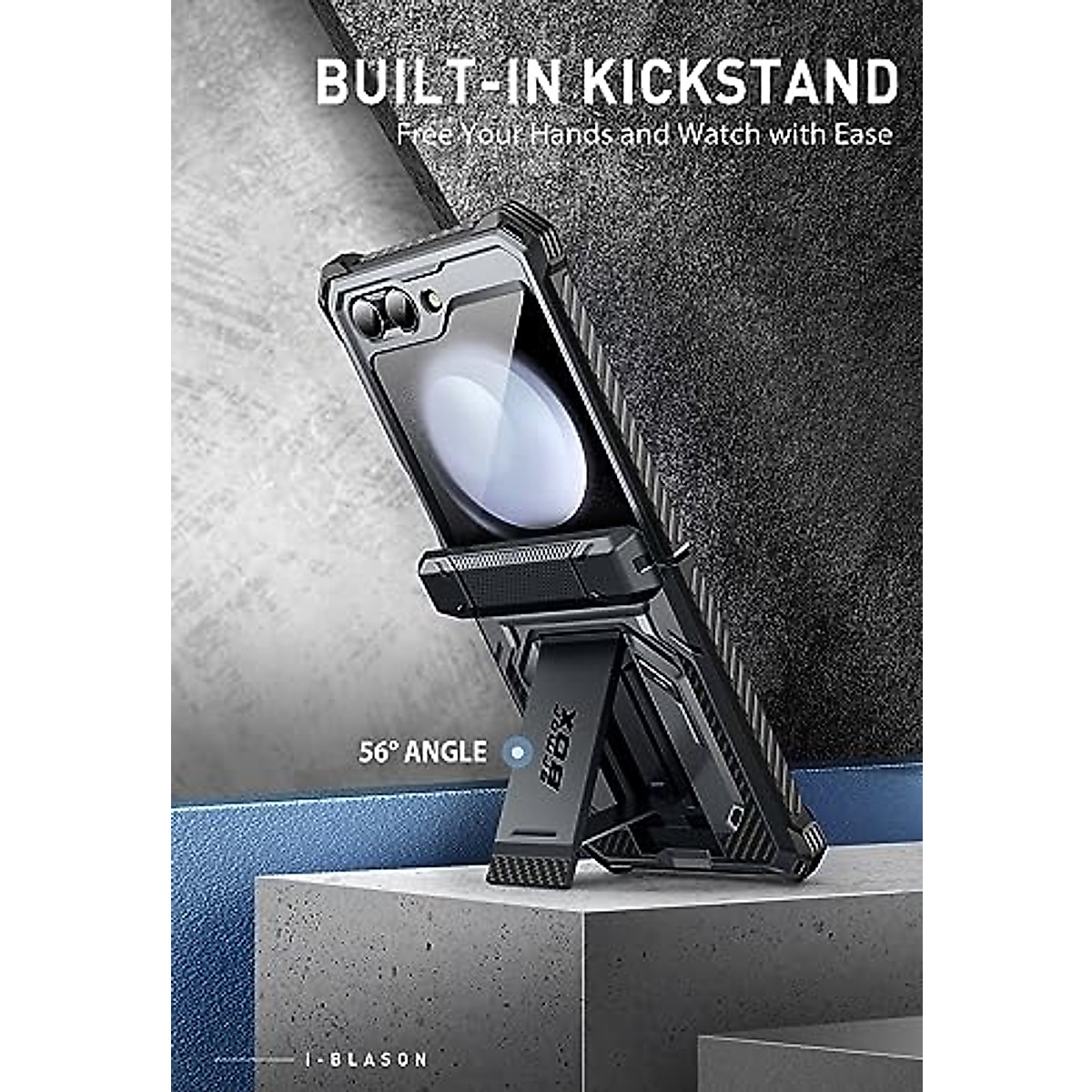 i-Blason for Samsung Galaxy Z Flip 5 Case with Stand, [Built-in Screen Protector] [Hinge Protection], Full-Body Protection Magnetic Phone Case for Galaxy Z Flip 5, Black