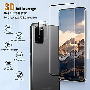 Geviaho [2+2 Pack] Galaxy S20 Screen Protector with Camera Lens Protector, Fingerprint Unlock Support, 9H Tempered Glass, 3D Full Coverage Scratch Resistant, for Samsung Galaxy S20 6.2 Inch