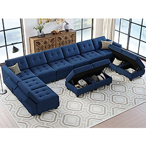Belffin Modular Sectional Sofa Couch Oversied U Shaped Sofa Set with Storage Seats Convertible Sectional Sleeper Sofa with Reversible Chaise Blue