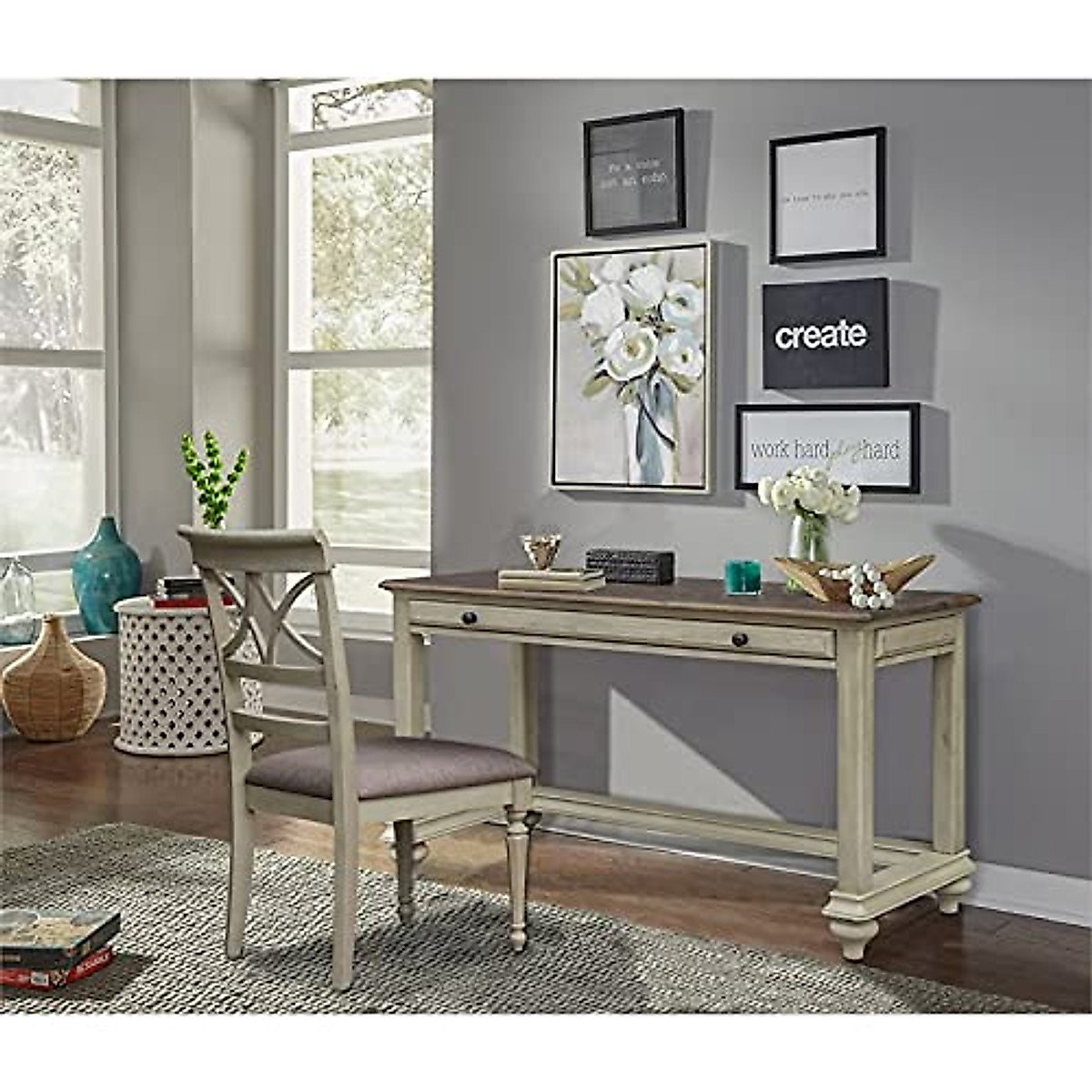 BOWERY HILL Wood Computer Desk in Cream Puff/Walnut Brown Finish