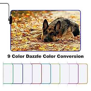 Gaming Mouse Pad and Desk Mat, German Shepherd Dog Autumn Leaves Large Extended Mouse Pad with RGB LED Edge and Anti-Slip Rubber Bottom Keyboard Mouse Mat for Laptop/Gamer 23.6x13.8 Inch