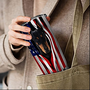 WmhrYpzhL Doberman Dog Travel Mug American Flag Coffee Mug Stainless Steel Insulated Tumbler For Ice Drinks＆Hot Beverage Gifts Doberman Dog