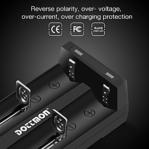Dottmon 18650 Battery Charger 2 Slot 18650 16340 16650 17650 17670 18350 18490 18500 20700 21700 26650 3.6V/3.7V Li-ion Rechargeable Battery USB Charger