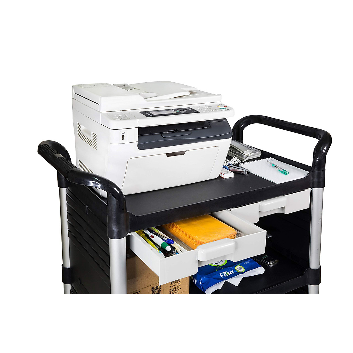 JaboEquip 3 Tier Heavy Duty Utility Cart Lockable Medical Cart Hospital Cart Lab Cart, 606 lbs Load for Lab Hospital Office, JB-3KD1, Black