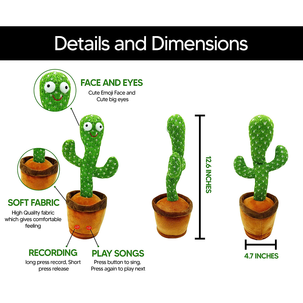 Majesty Trends Dancing Cactus Toy Talking Singing Plush Toy Mimicking Repeats What You Say, Have Recording & 120 Funny Musical Songs Wiggly Dance with Lighting Funny Kids Gift