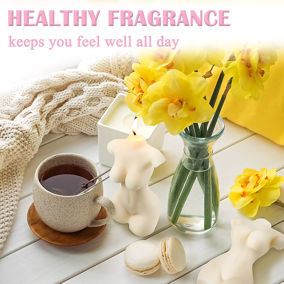 2 Pieces Body Soy Candle Female Body Shaped Candle Woman Torso Candle Woman Bust Candle Home Decoration for Christmas Bedroom Bathroom Aesthetic Decoration (White, Simple Style)