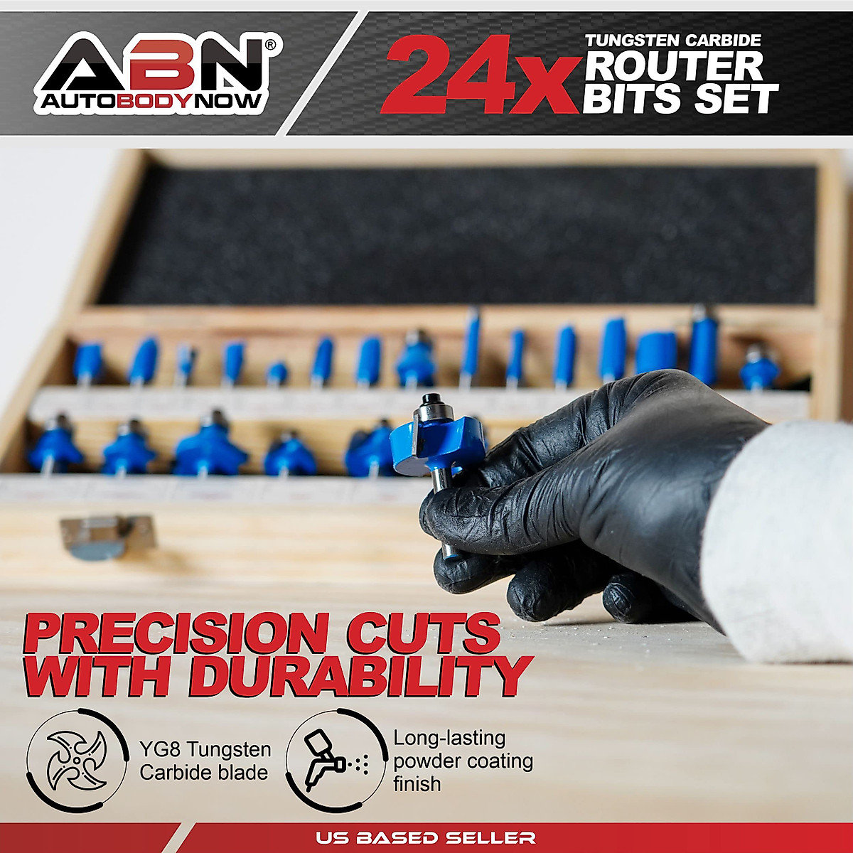 ABN Tungsten Carbide Router Bit Set - 24 Piece Router Set 1/4in Shanks - for Beginners to Commercial Users