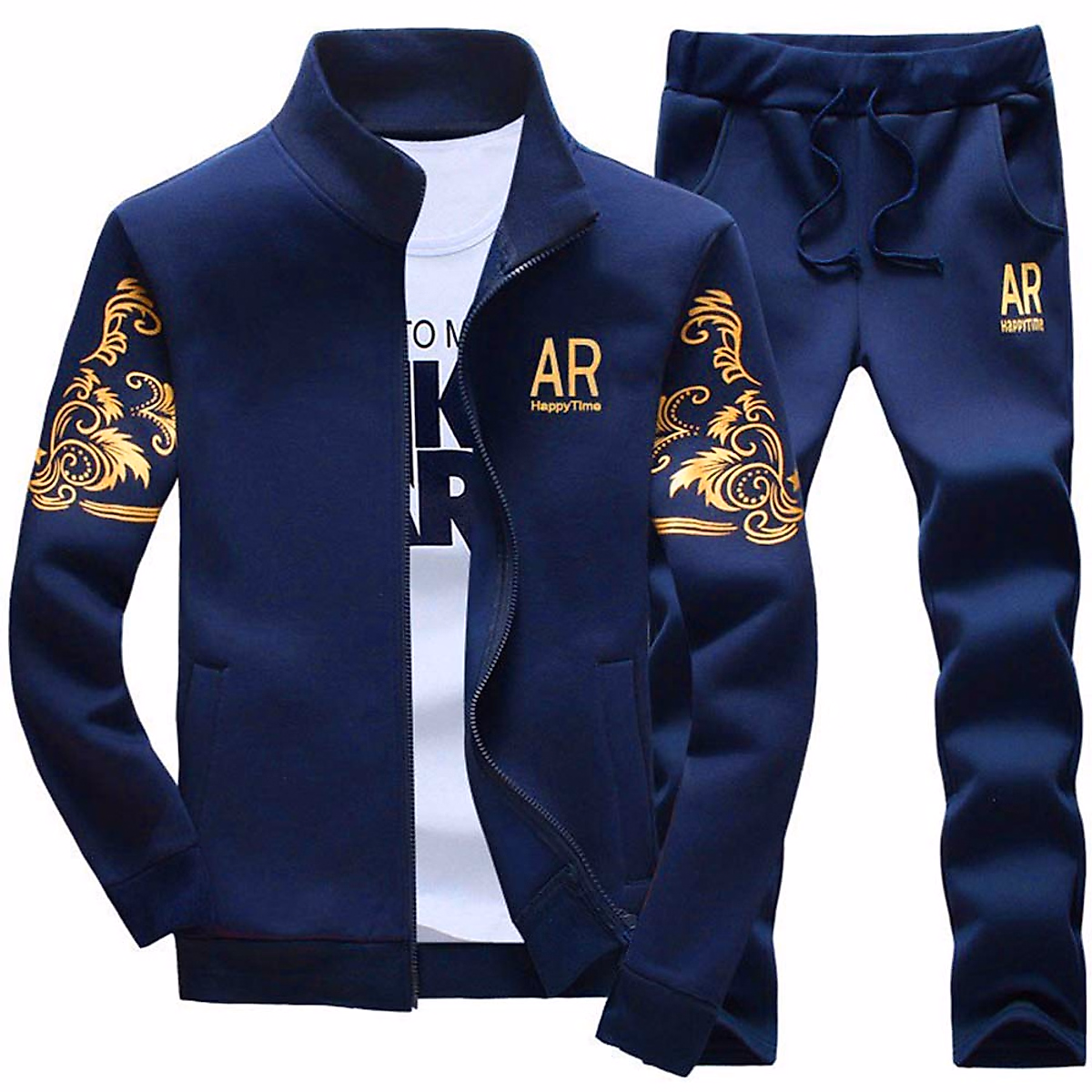AOTORR Men's Casual Sweat Suit Set Full Zip Tracksuit Jogging Running Sportswear Navy M
