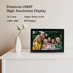 BSIMB Smart WiFi Digital Picture Frame 16GB with Wood Effect, 10.1 Inch HD IPS Display, Instantly Share Photos/Videos via App Email, Easy-to-Use Touch Screen, Auto Rotate in Landscape or Portrait