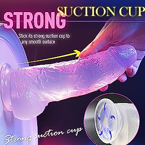 Clear Big Realistic Dildo - 8 Inch Thick Suction Cup Dildos for G-spot and Anal Play, Lifelike Penis for Hands-Free Play Sustory Adult Sex Toys for Women and Men