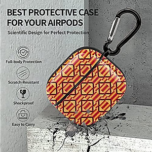 African Kente Pattern Printed Bluetooth Earbuds Case Cover Compatible for Airpods 3 Protective Storage Box with Keychain