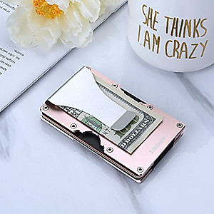 Lindenle Minimalist Wallet Small Card Holder Slim Front Pocket Wallet RFID Blocking Money Clip Women Men (Rose Gold)
