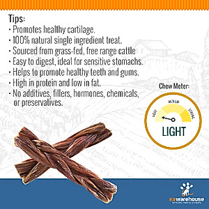 K9warehouse Braided Gullet Sticks for Dogs - 6 Inch - 100% All Natural Dog Braided Bully Sticks - Low Odor - Bully Braided Sticks for Dogs - Dog Chew Treats for Small, Medium and Large Dogs (3 Count)