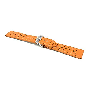 Bandini Mens Leather Rally Strap - Breathable Perforated Racing Watch Band - Replacement Racer Rally Band for Classic and Smart Watch - Orange 22mm Watch Band