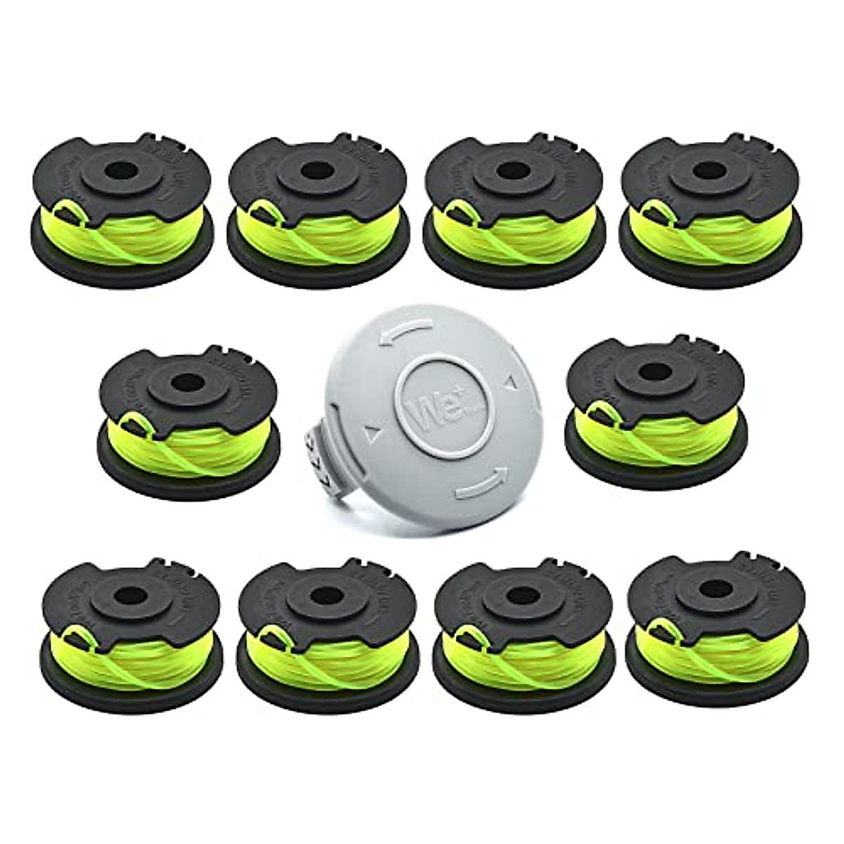 WETOOLPLUS AC80RL3 0.080" Replacement Spool Line & Cap for Ryobi One+ 18v 24v 40v Auto-Feed Trimmer Compatible with Ryobi Weed Wacker String with 522994001 AC14HCA Cap Covers(10 Spools + 1 Cap)